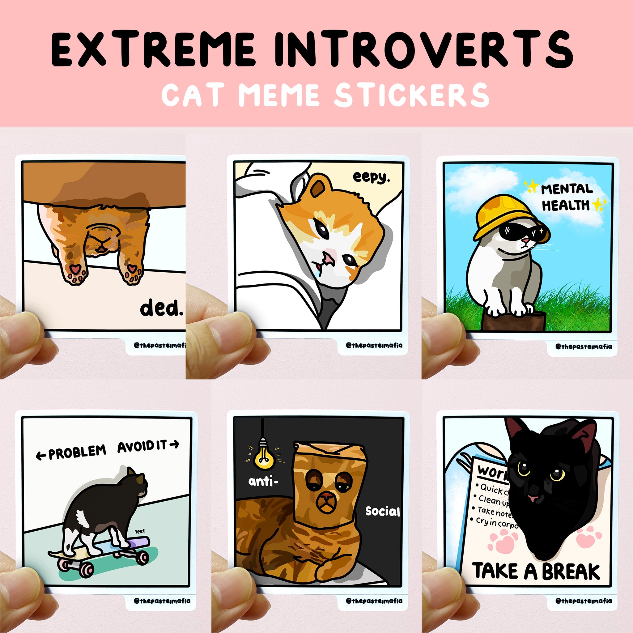 "introverts & extroverts" cat meme stickers – the pastel mafia