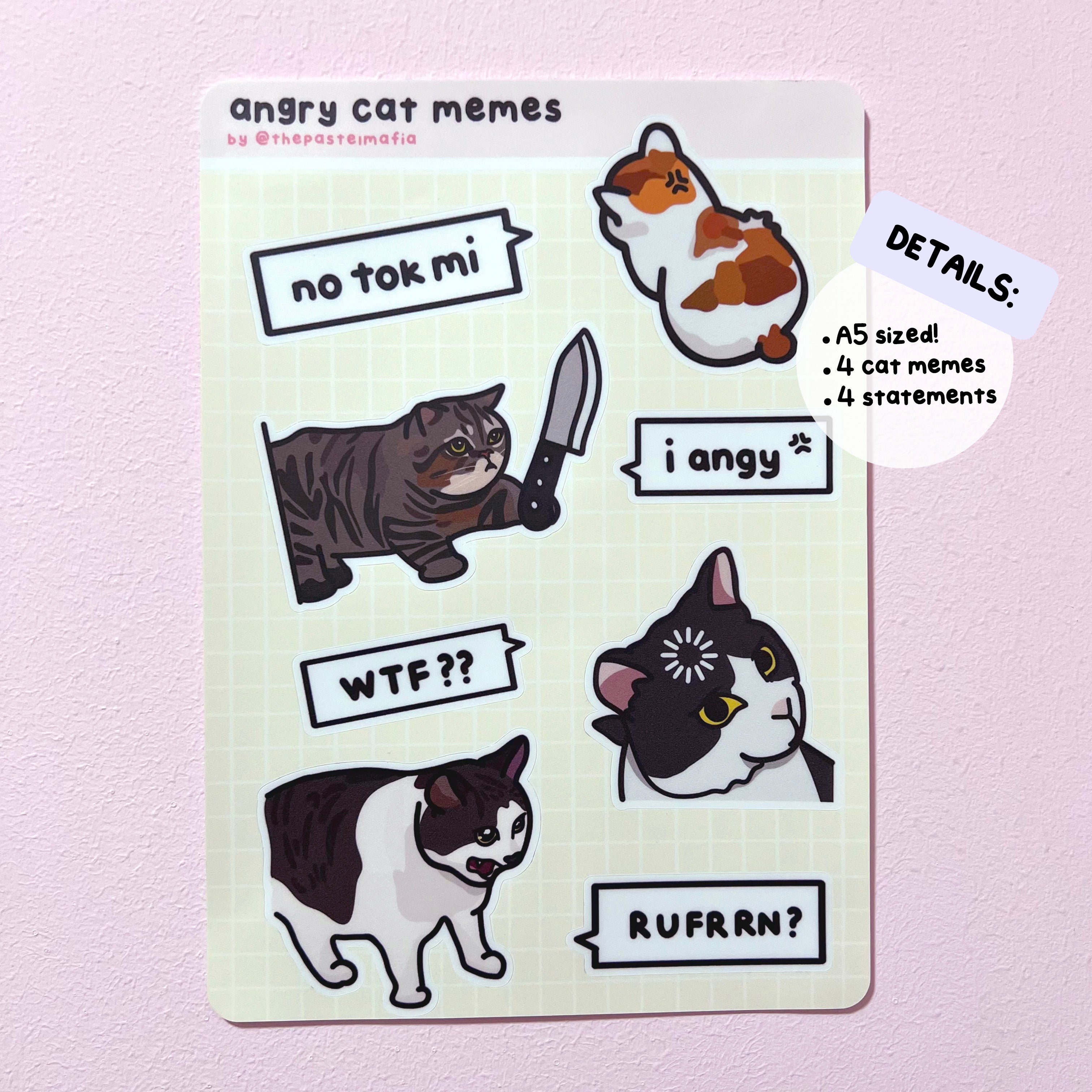 angry cat meme a5 sticker sheet – the pastel mafia