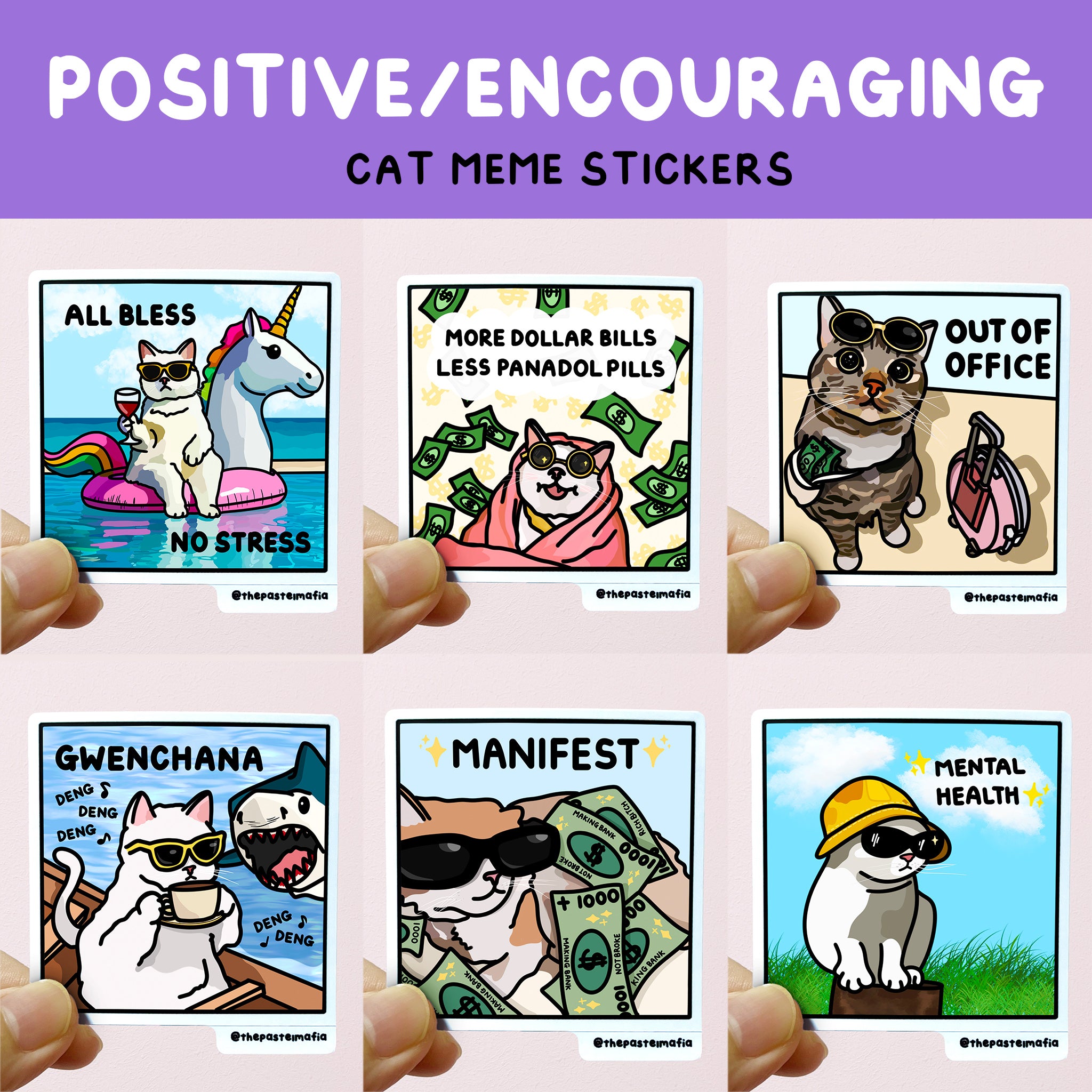 "positive & encouraging" cat meme stickers – the pastel mafia
