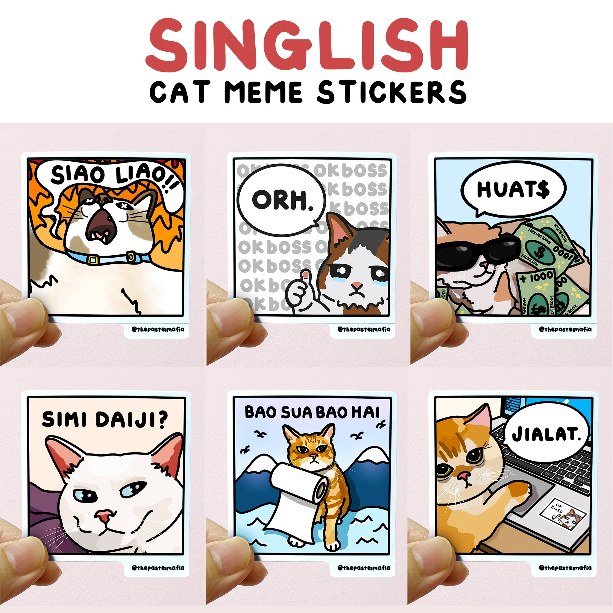 "singlish" cat meme stickers – the pastel mafia