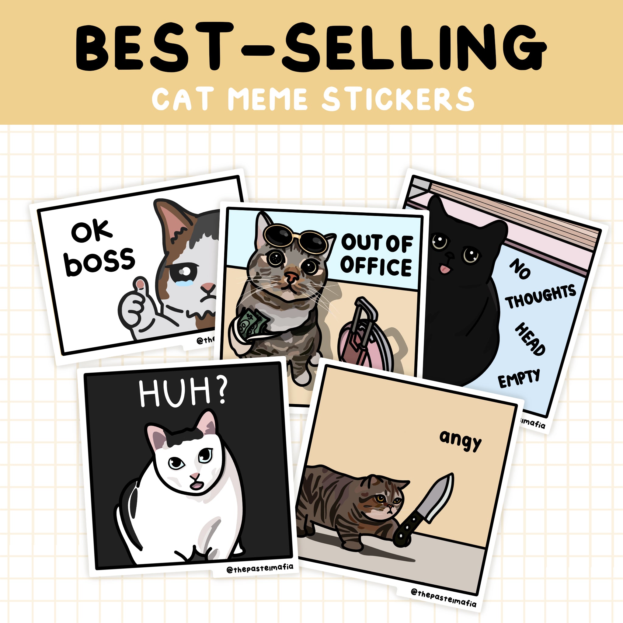 "best sellers" cat meme stickers – the pastel mafia