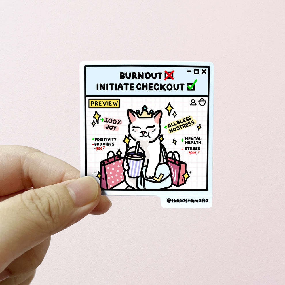 "burnout? initiate checkout" sticker – the pastel mafia