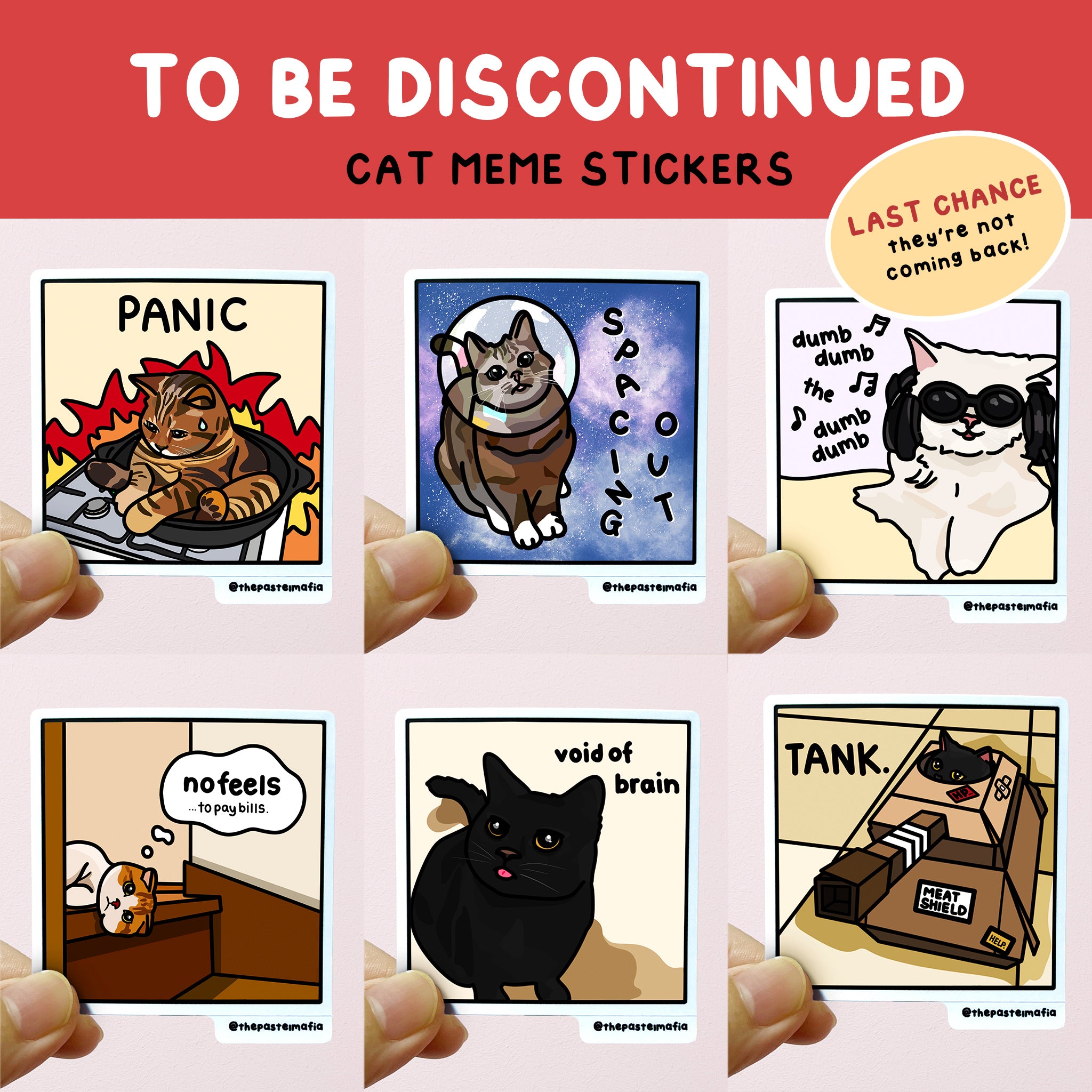 "discontinued" cat meme stickers – the pastel mafia