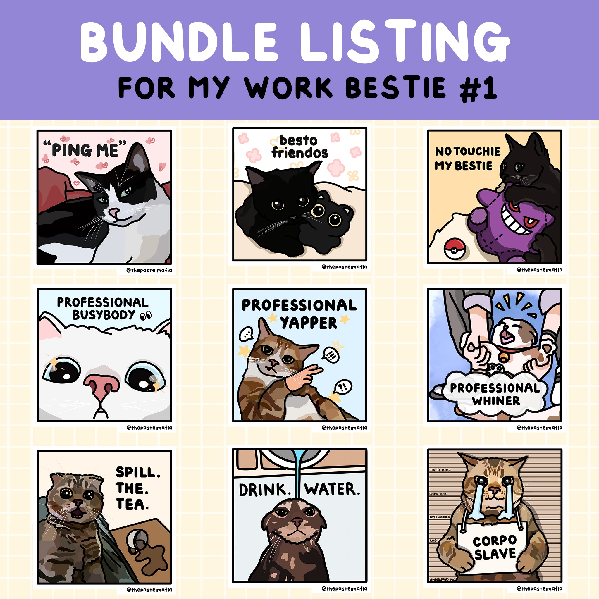"for my work bestie" cat meme sticker bundles – the pastel mafia