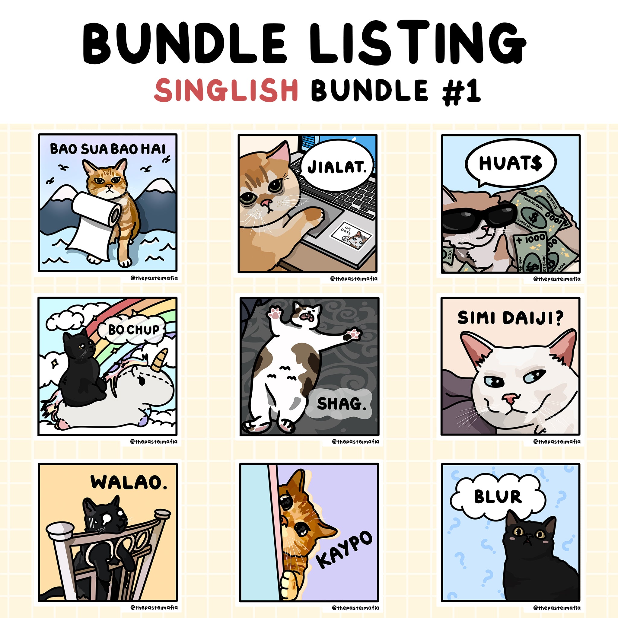 "singlish" cat meme sticker bundles – the pastel mafia
